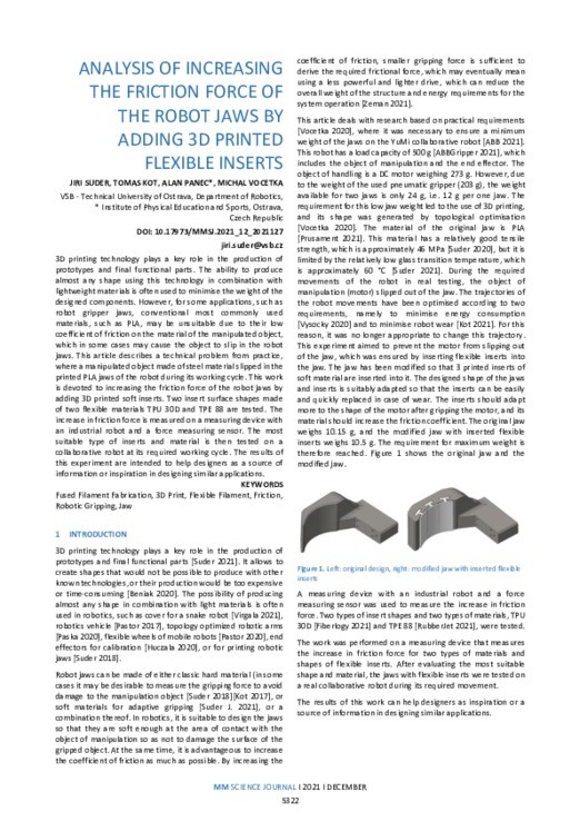 ANALYSIS OF INCREASING THE FRICTION FORCE OF THE ROBOT JAWS BY ADDING ...