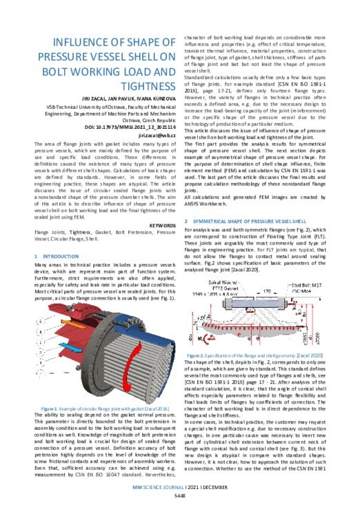 INFLUENCE OF SHAPE OF PRESSURE VESSEL SHELL ON BOLT WORKING LOAD AND ...