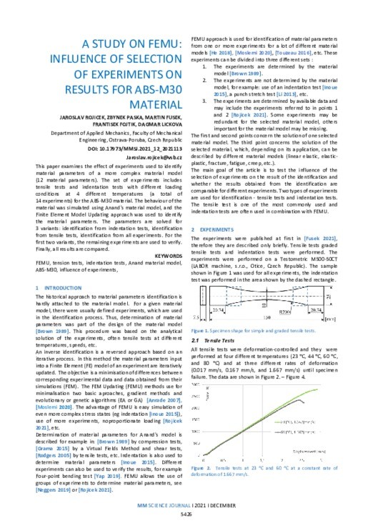 A STUDY ON FEMU: INFLUENCE OF SELECTION OF EXPERIMENTS ON RESULTS FOR ...
