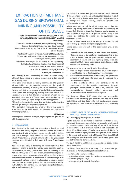 EXTRACTION OF METHANE GAS DURING BROWN COAL MINING AND POSSIBILITY OF ...
