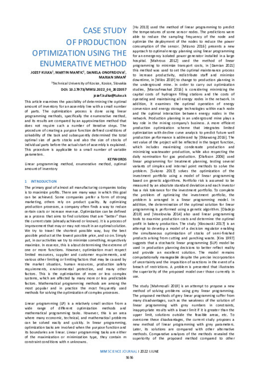 CASE STUDY OF PRODUCTION OPTIMIZATION USING THE ENUMERATIVE METHOD | MM ...