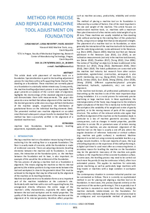 METHOD FOR PRECISE AND REPEATABLE MACHINE TOOL ADJUSTMENT ON FOUNDATION ...