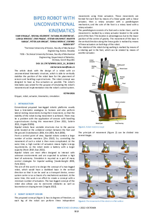 BIPED ROBOT WITH UNCONVENTIONAL KINEMATICS | MM Science Journal