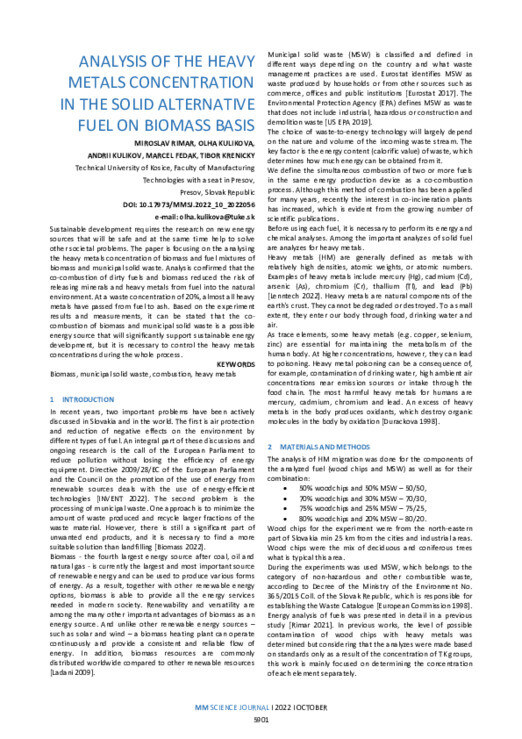 ANALYSIS OF THE HEAVY METALS CONCENTRATION IN THE SOLID ALTERNATIVE ...