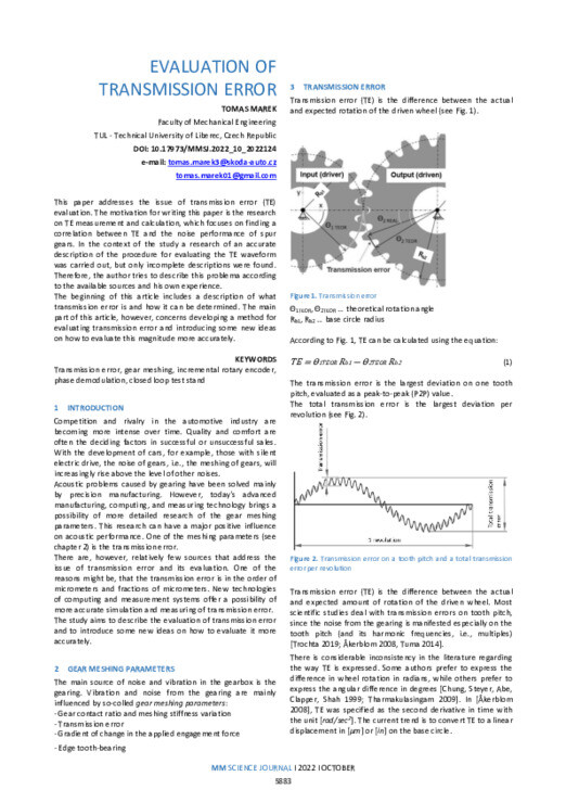 EVALUATION OF TRANSMISSION ERROR | MM Science Journal