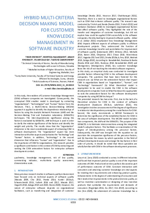 Hybrid Multi Criteria Decision Making Model For Customer Knowledge Management In Software