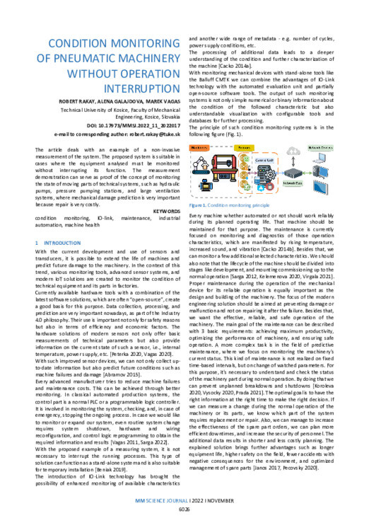 CONDITION MONITORING OF PNEUMATIC MACHINERY WITHOUT OPERATION ...