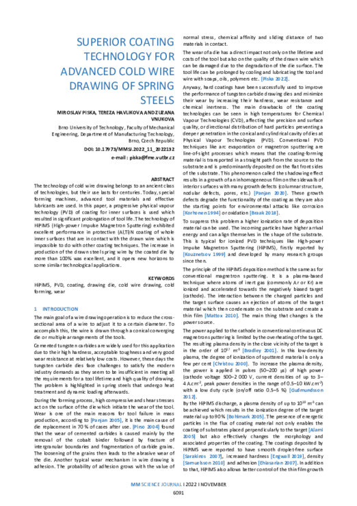 SUPERIOR COATING TECHNOLOGY FOR ADVANCED COLD WIRE DRAWING OF SPRING ...
