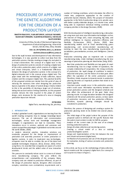 Procedure Of Applying The Genetic Algorithm For The Creation Of A