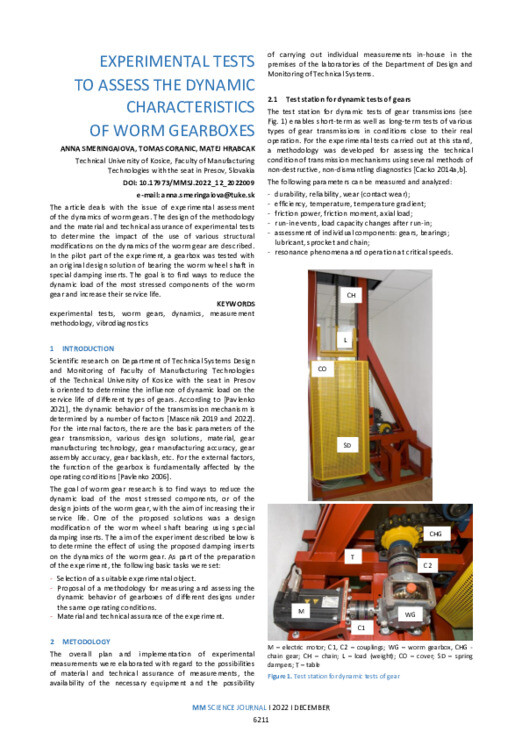 EXPERIMENTAL TESTS TO ASSESS THE DYNAMIC CHARACTERISTICS OF WORM ...