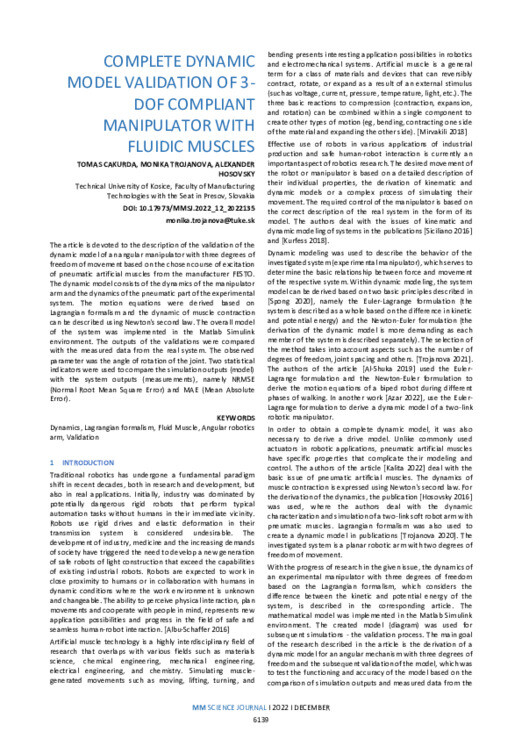 COMPLETE DYNAMIC MODEL VALIDATION OF 3- DOF COMPLIANT MANIPULATOR WITH ...