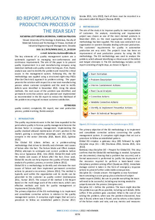 8D REPORT APPLICATION IN PRODUCTION PROCESS OF THE REAR SEAT | MM ...