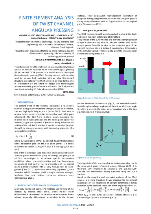 FINITE ELEMENT ANALYSIS OF TWIST CHANNEL ANGULAR PRESSING | MM Science Journal