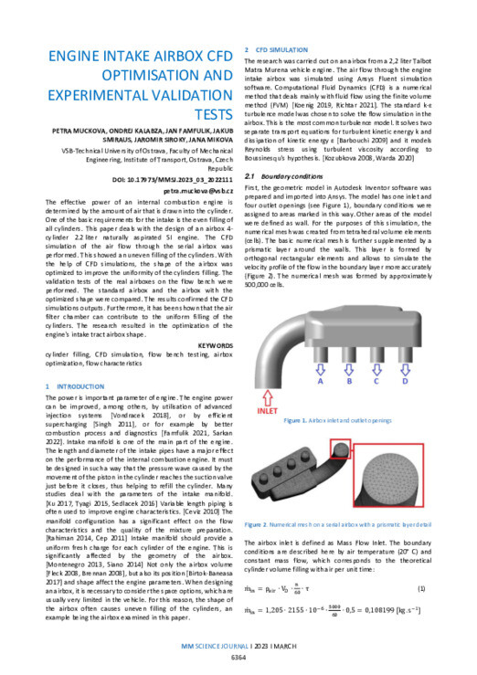 ENGINE INTAKE AIRBOX CFD OPTIMISATION AND EXPERIMENTAL VALIDATION TESTS ...