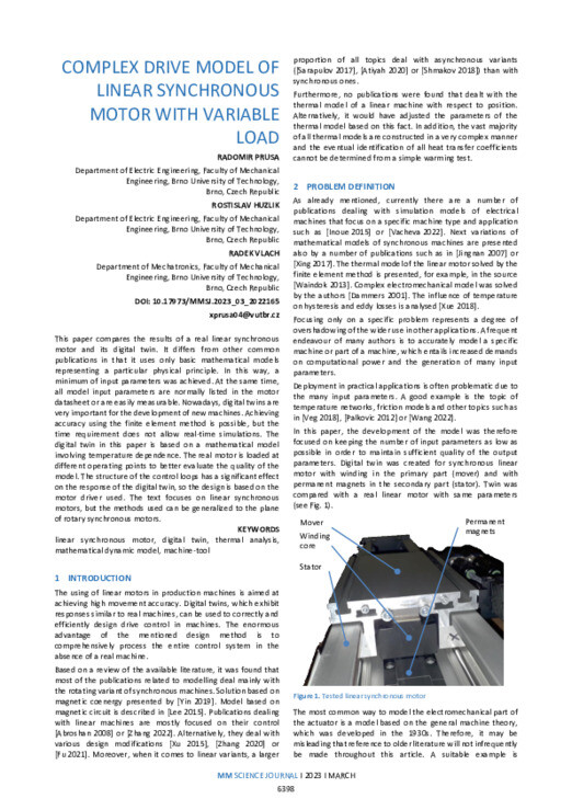 Complex Drive Model Of Linear Synchronous Motor With Variable Load Mm Science Journal