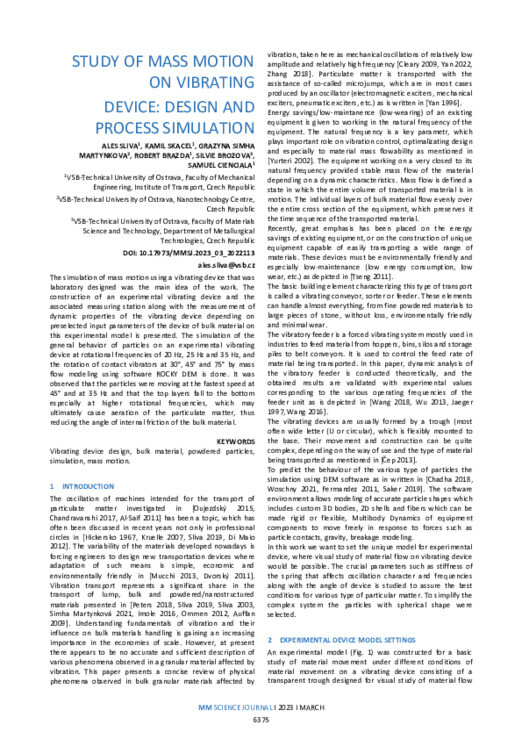 STUDY OF MASS MOTION ON VIBRATING DEVICE: DESIGN AND PROCESS SIMULATION ...