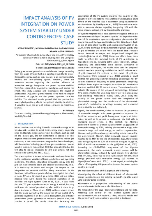 IMPACT ANALYSIS OF PV INTEGRATION ON POWER SYSTEM STABILITY UNDER ...