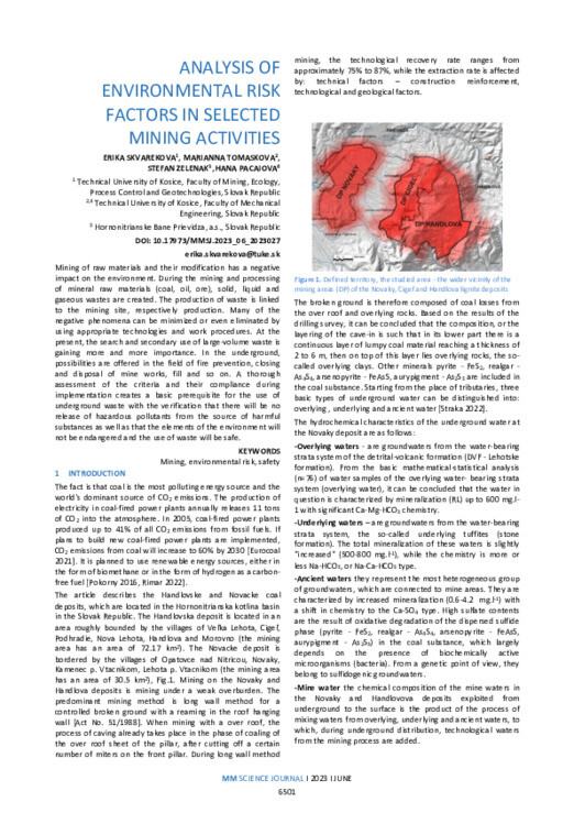 ANALYSIS OF ENVIRONMENTAL RISK FACTORS IN SELECTED MINING ACTIVITIES ...