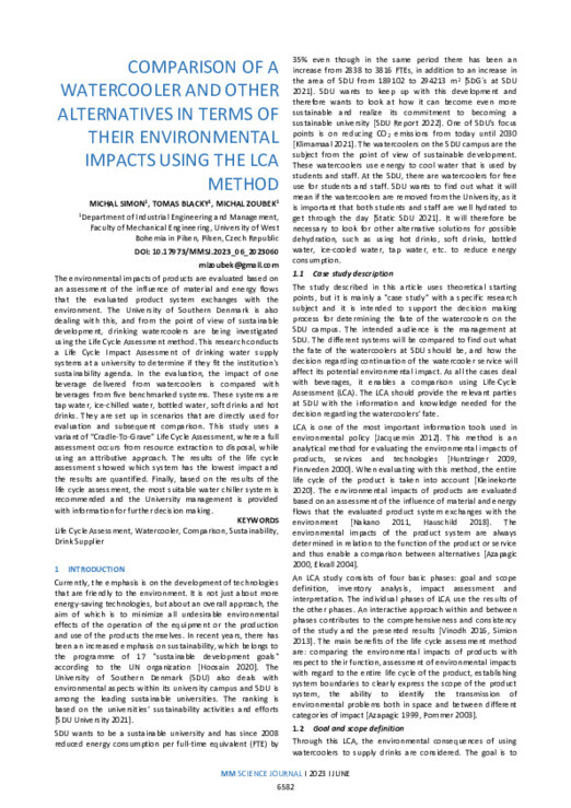 COMPARISON OF A WATERCOOLER AND OTHER ALTERNATIVES IN TERMS OF THEIR ...
