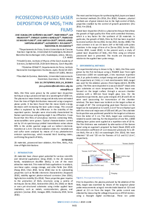PICOSECOND PULSED LASER DEPOSITION OF MOS2 THIN FILMS | MM Science Journal