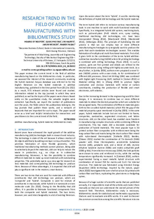 RESEARCH TREND IN THE FIELD OF ADDITIVE MANUFACTURING WITH ...
