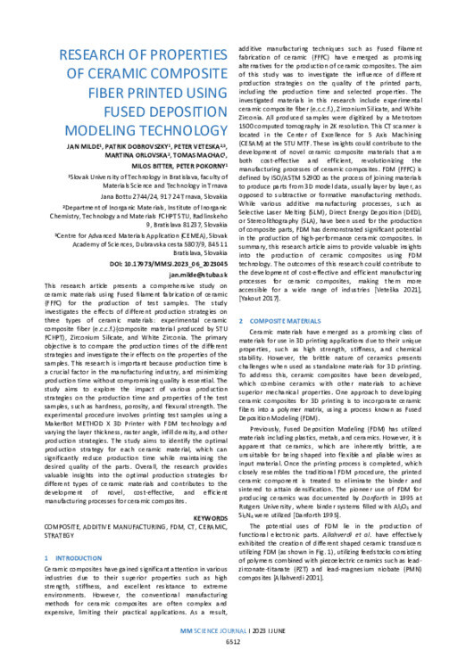RESEARCH OF PROPERTIES OF CERAMIC COMPOSITE FIBER PRINTED USING FUSED DEPOSITION MODELING ...