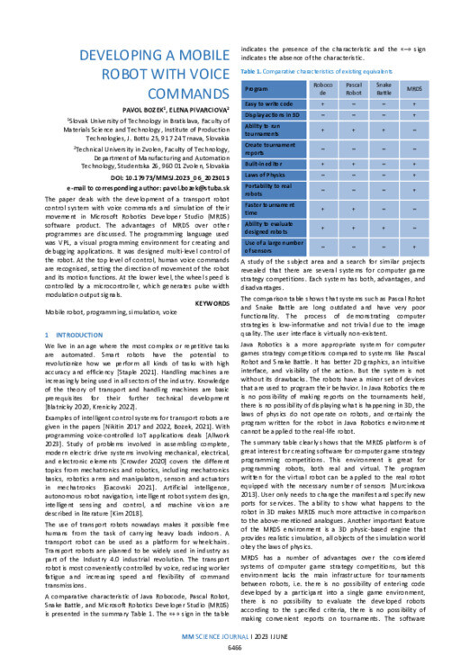 DEVELOPING A MOBILE ROBOT WITH VOICE COMMANDS | MM Science Journal
