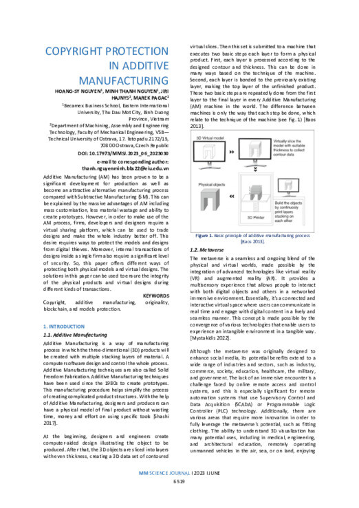 COPYRIGHT PROTECTION IN ADDITIVE MANUFACTURING | MM Science Journal