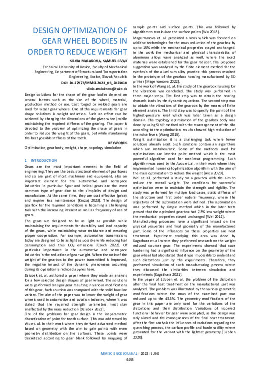 DESIGN OPTIMIZATION OF GEAR WHEEL BODIES IN ORDER TO REDUCE WEIGHT | MM ...