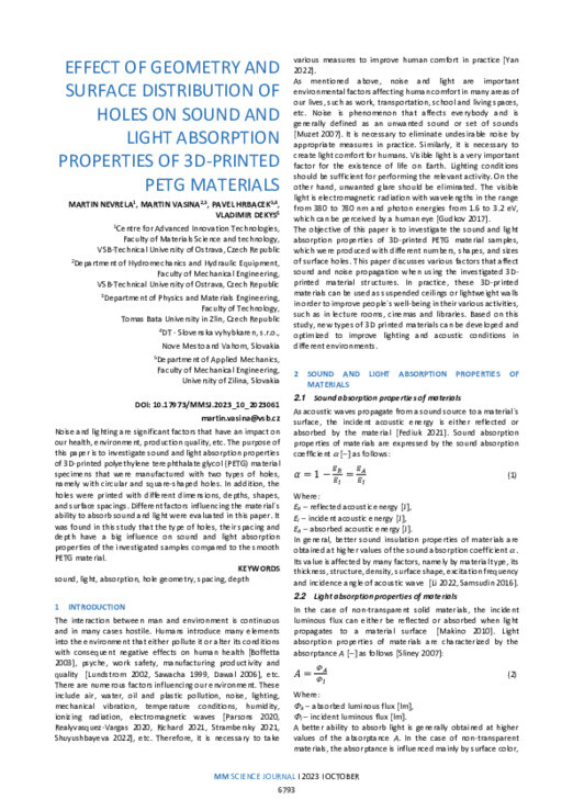 EFFECT OF GEOMETRY AND SURFACE DISTRIBUTION OF HOLES ON SOUND AND LIGHT ...