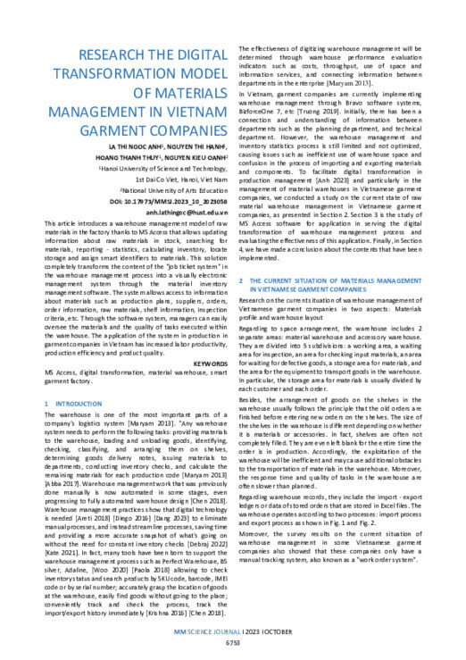 RESEARCH THE DIGITAL TRANSFORMATION MODEL OF MATERIALS MANAGEMENT IN ...