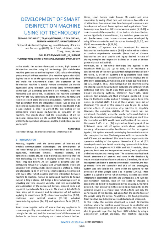 DEVELOPMENT OF SMART DISINFECTION MACHINE USING IOT TECHNOLOGY | MM ...