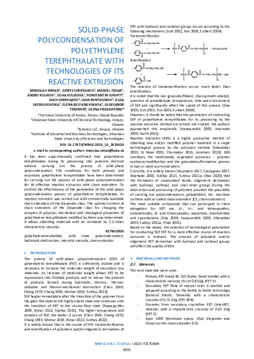 SOLID-PHASE POLYCONDENSATION OF POLYETHYLENE TEREPHTHALATE WITH ...