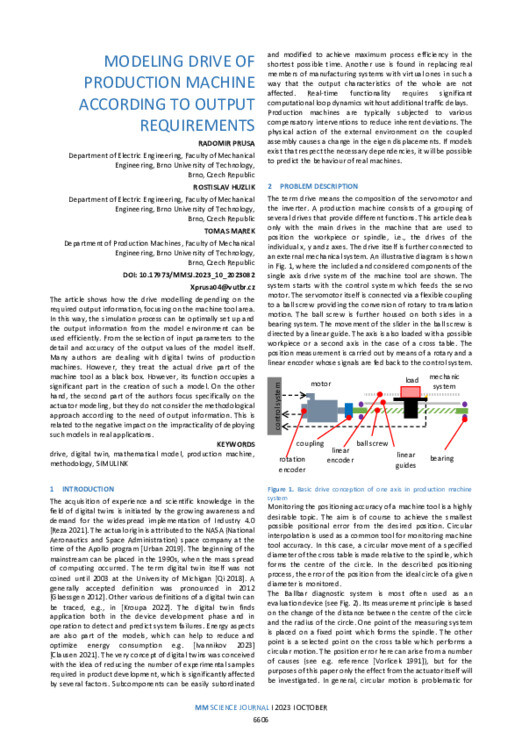 MODELING DRIVE OF PRODUCTION MACHINE ACCORDING TO OUTPUT REQUIREMENTS | MM Science Journal