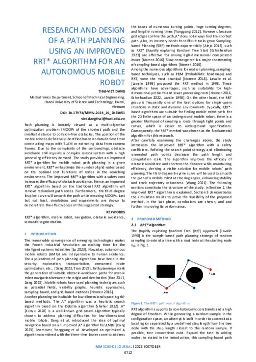 Research And Design Of A Path Planning Using An Improved Rrt Algorithm For An Autonomous Mobile