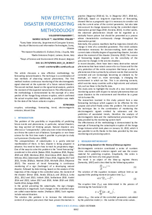 NEW EFFECTIVE DISASTER FORECASTING METHODOLOGY | MM Science Journal
