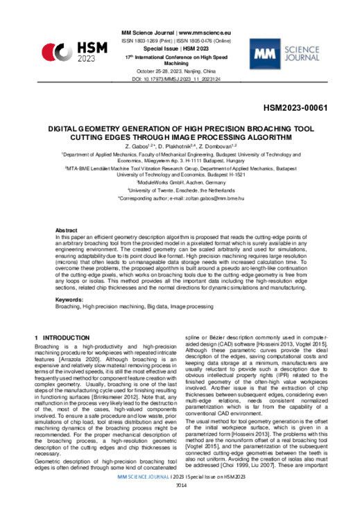 DIGITAL GEOMETRY GENERATION OF HIGH PRECISION BROACHING TOOL CUTTING ...