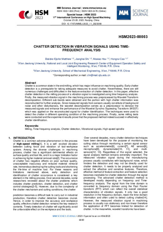 CHATTER DETECTION IN VIBRATION SIGNALS USING TIME-FREQUENCY ANALYSIS ...