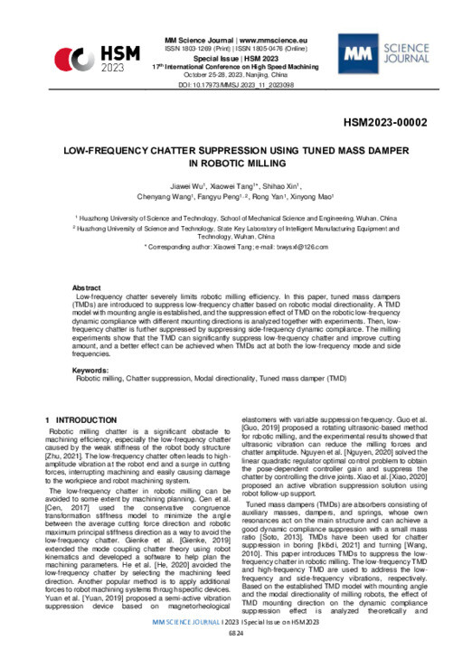 LOW-FREQUENCY CHATTER SUPPRESSION USING TUNED MASS DAMPER IN ROBOTIC ...