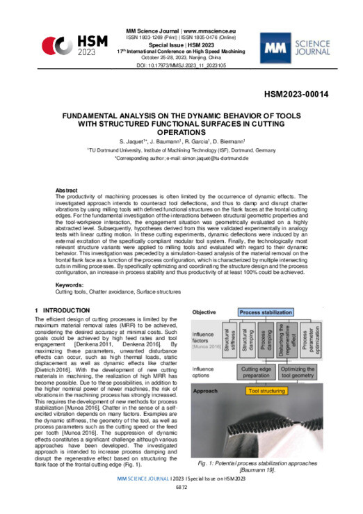 FUNDAMENTAL ANALYSIS ON THE DYNAMIC BEHAVIOR OF TOOLS WITH STRUCTURED FUNCTIONAL SURFACES IN ...