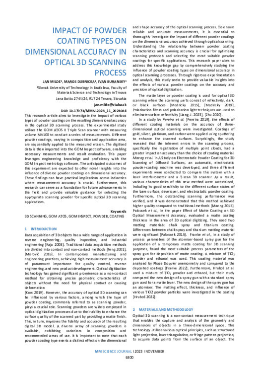 IMPACT OF POWDER COATING TYPES ON DIMENSIONAL ACCURACY IN OPTICAL 3D ...