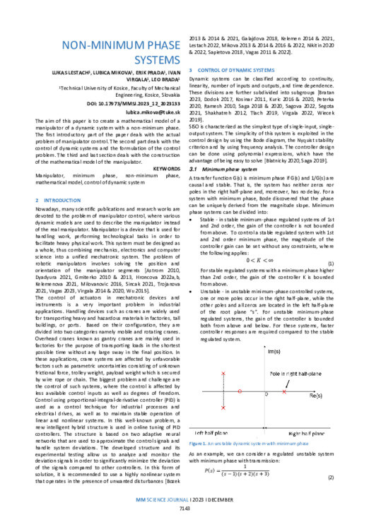 NON-MINIMUM PHASE SYSTEMS | MM Science Journal