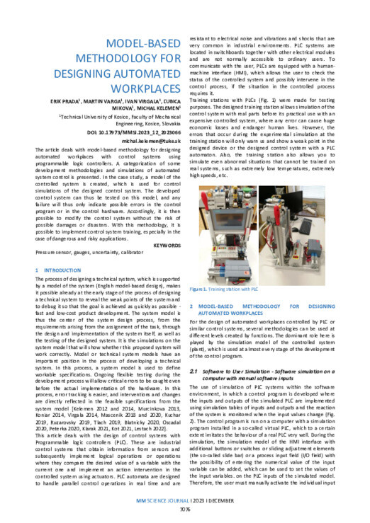 MODEL-BASED METHODOLOGY FOR DESIGNING AUTOMATED WORKPLACES | MM Science Journal