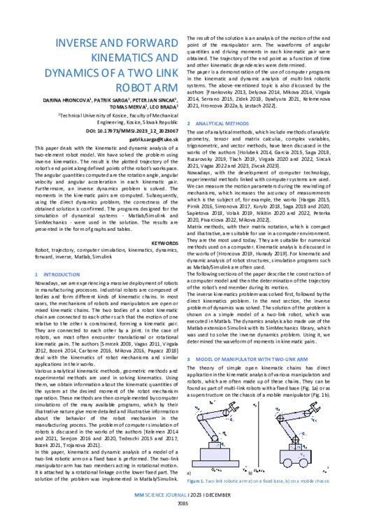 INVERSE AND FORWARD KINEMATICS AND DYNAMICS OF A TWO LINK ROBOT ARM | MM Science Journal