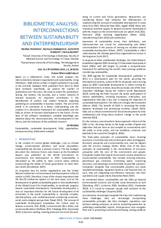 BIBLIOMETRIC ANALYSIS: INTERCONNECTIONS BETWEEN SUSTAINABILITY AND ...
