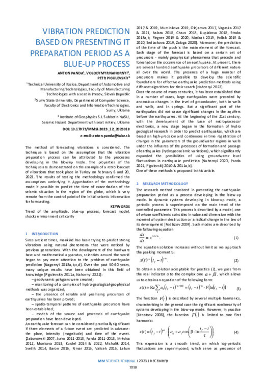 VIBRATION PREDICTION BASED ON PRESENTING IT PREPARATION PERIOD AS A ...