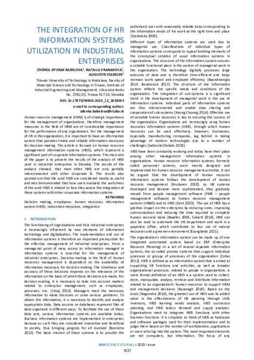 THE INTEGRATION OF HR INFORMATION SYSTEMS UTILIZATION IN INDUSTRIAL ...
