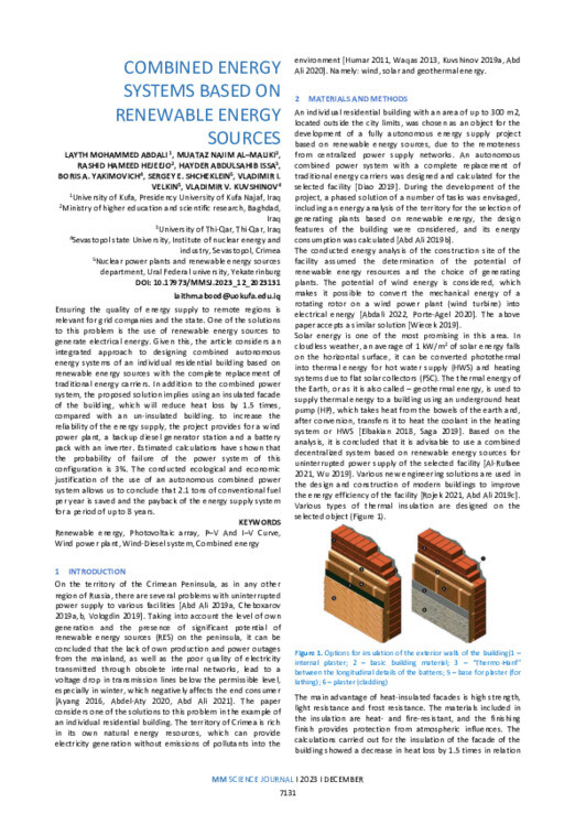 COMBINED ENERGY SYSTEMS BASED ON RENEWABLE ENERGY SOURCES | MM Science ...