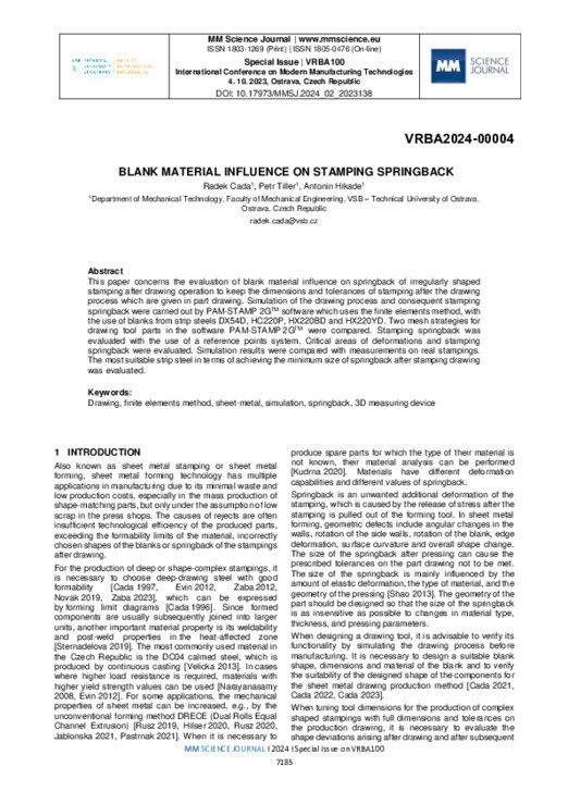 BLANK MATERIAL INFLUENCE ON STAMPING SPRINGBACK | MM Science Journal
