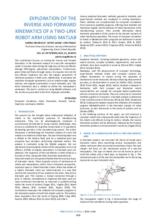 EXPLORATION OF THE INVERSE AND FORWARD KINEMATICS OF A TWO-LINK ROBOT ...